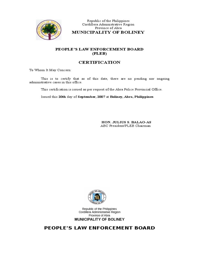 cert. pleb.doc | Social Institutions | Society