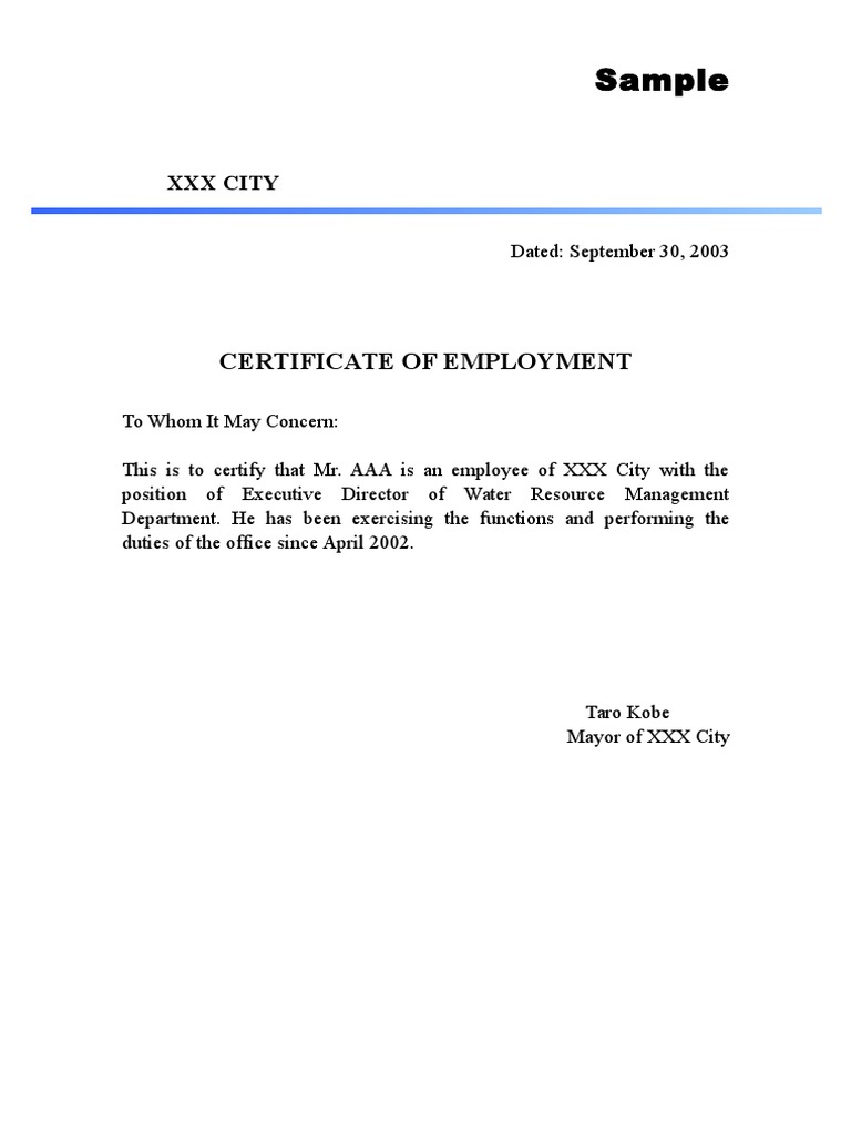 Employment Certificate Sample | PDF