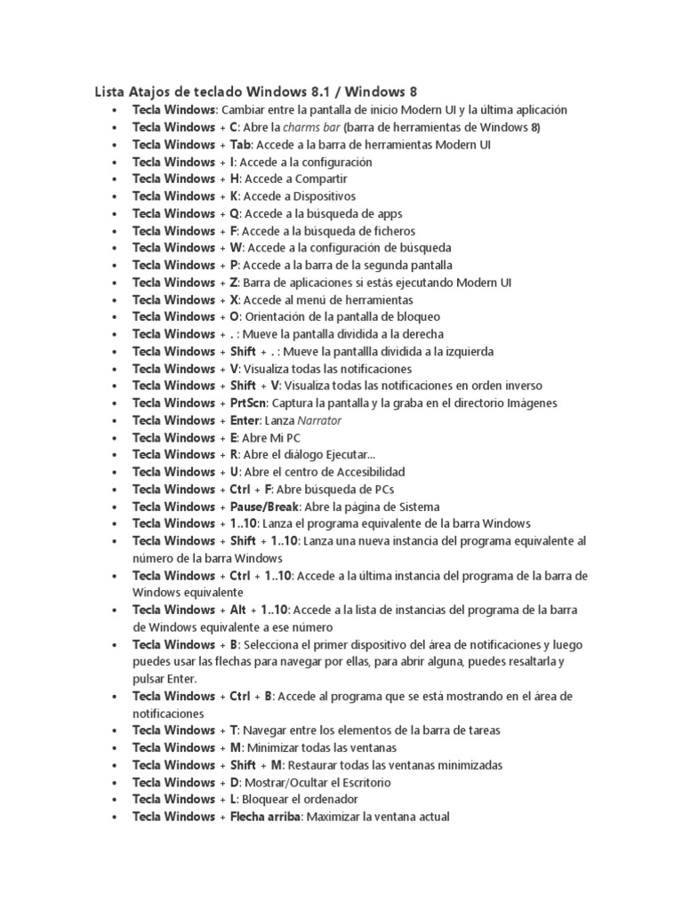 Atajos Windows8 PDF | Descargar gratis PDF | Ventana (informática ...