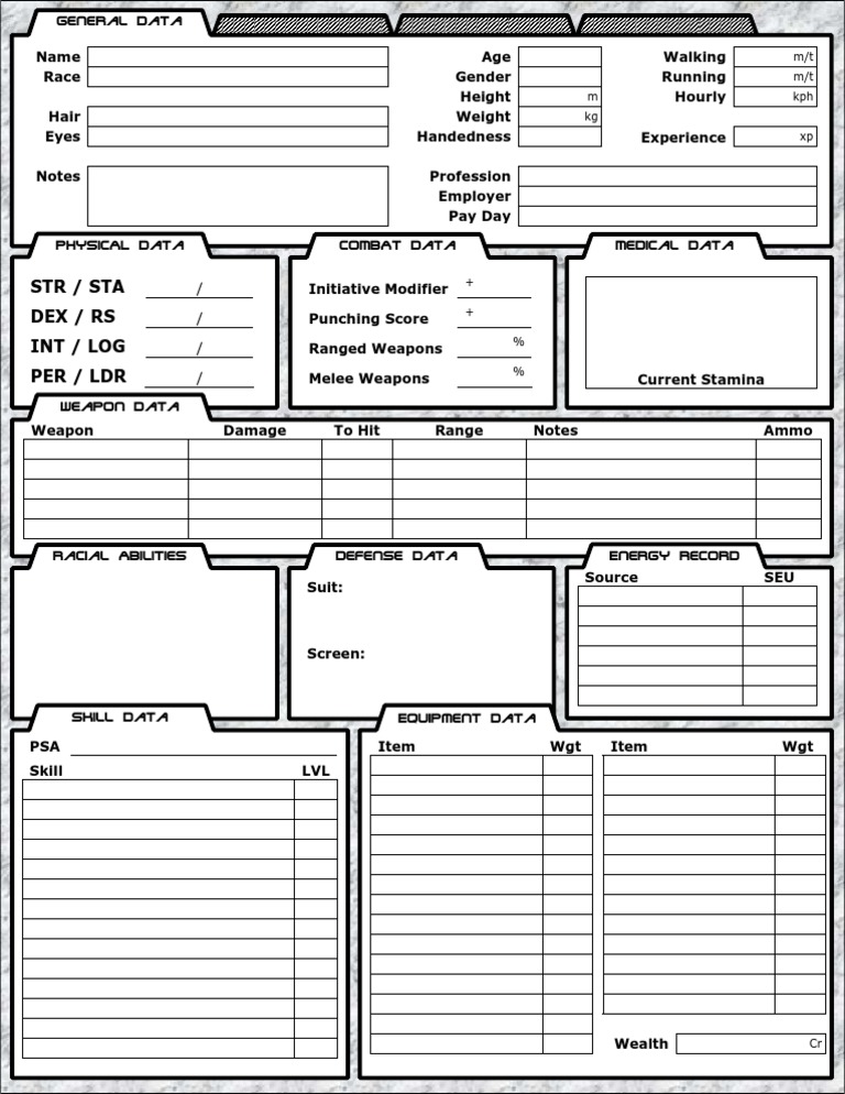 SF Character Sheet | PDF