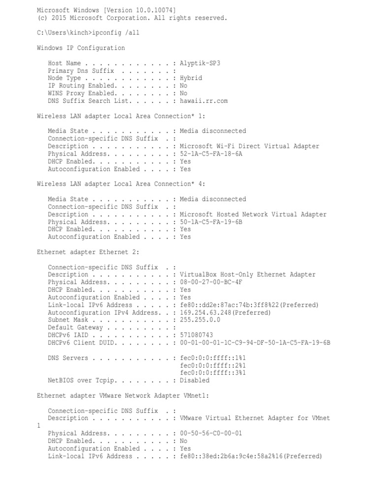 Ipconfig All Original | PDF | Internet Architecture | Computer Networking