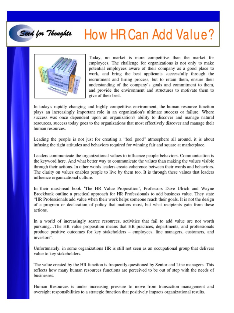 HRM Adds Value | Download Free PDF | Human Resource Management | Human ...