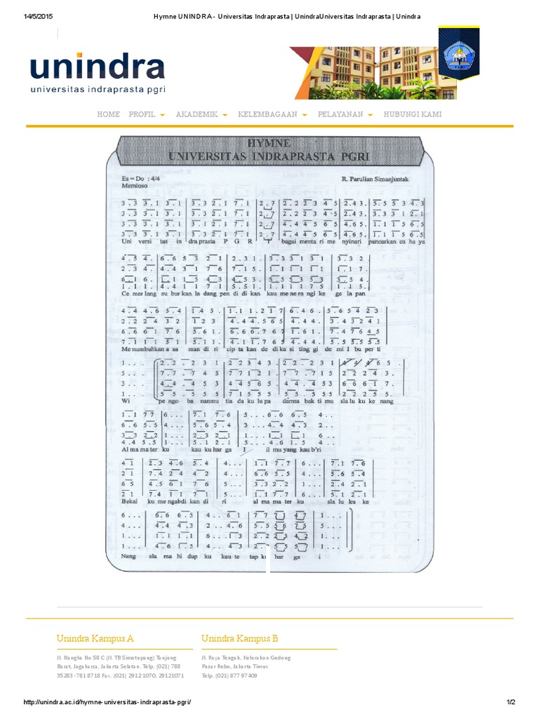 Hymne UNINDRA - Universitas Indraprasta - UnindraUniversitas ...