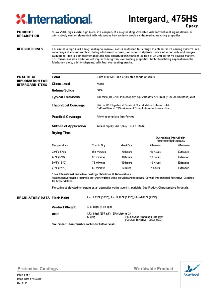 Intergard 475 HS Product Datasheet PDF | PDF | Home & Garden ...