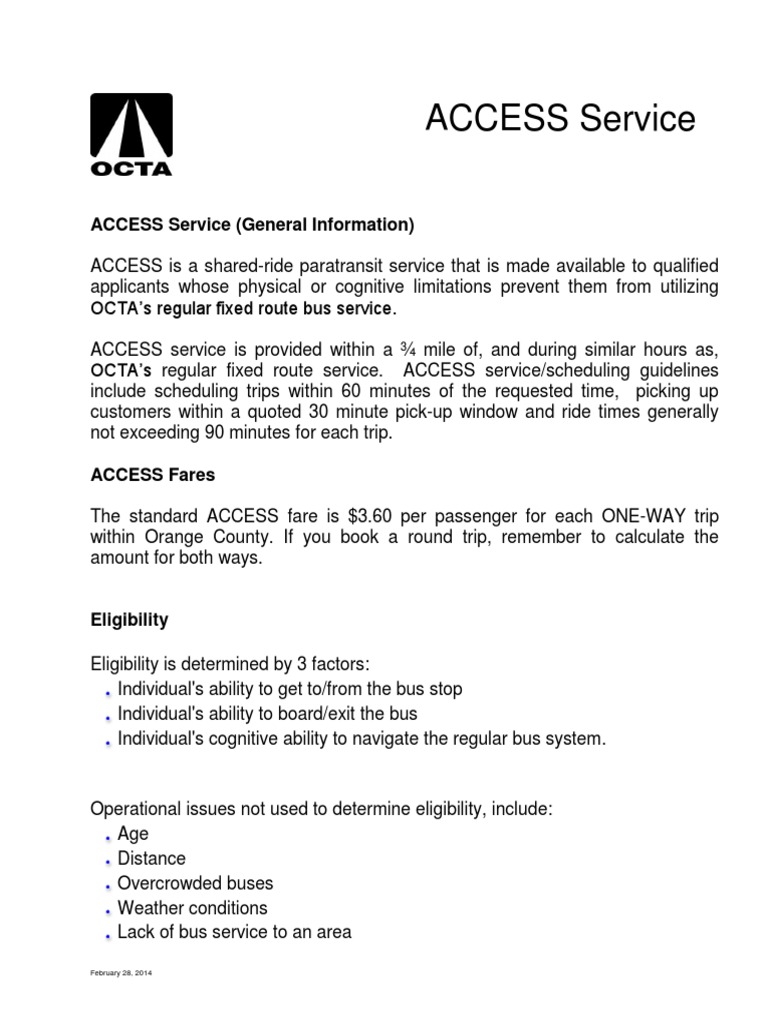 ACCESS Service (General Information) | PDF | Bus | Disability