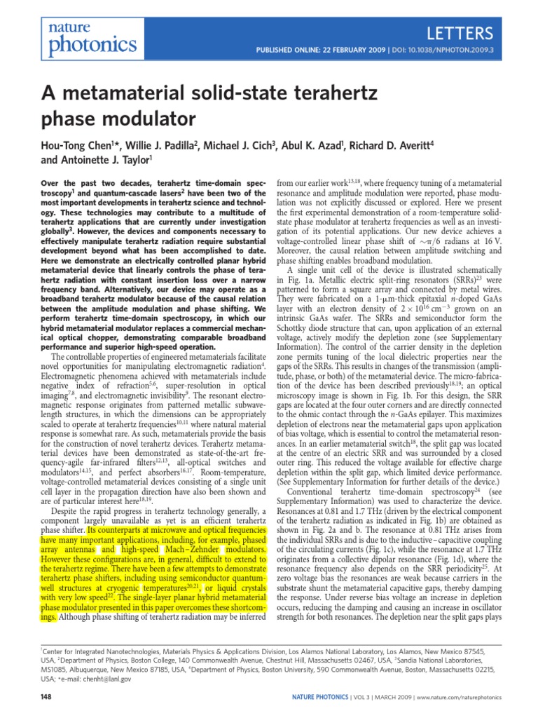 A Metamaterial Solid-State Terahertz Phase Modulator: Letters ...
