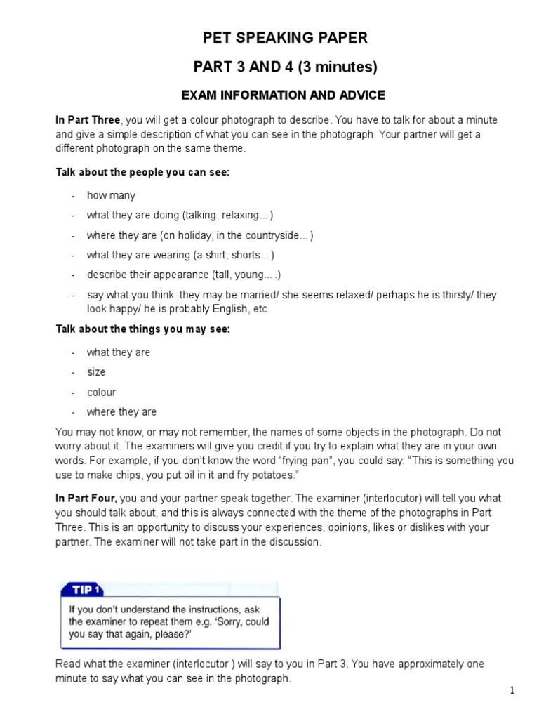 Pet Speaking Part 3&4 | PDF | Lunch | Test (Assessment)