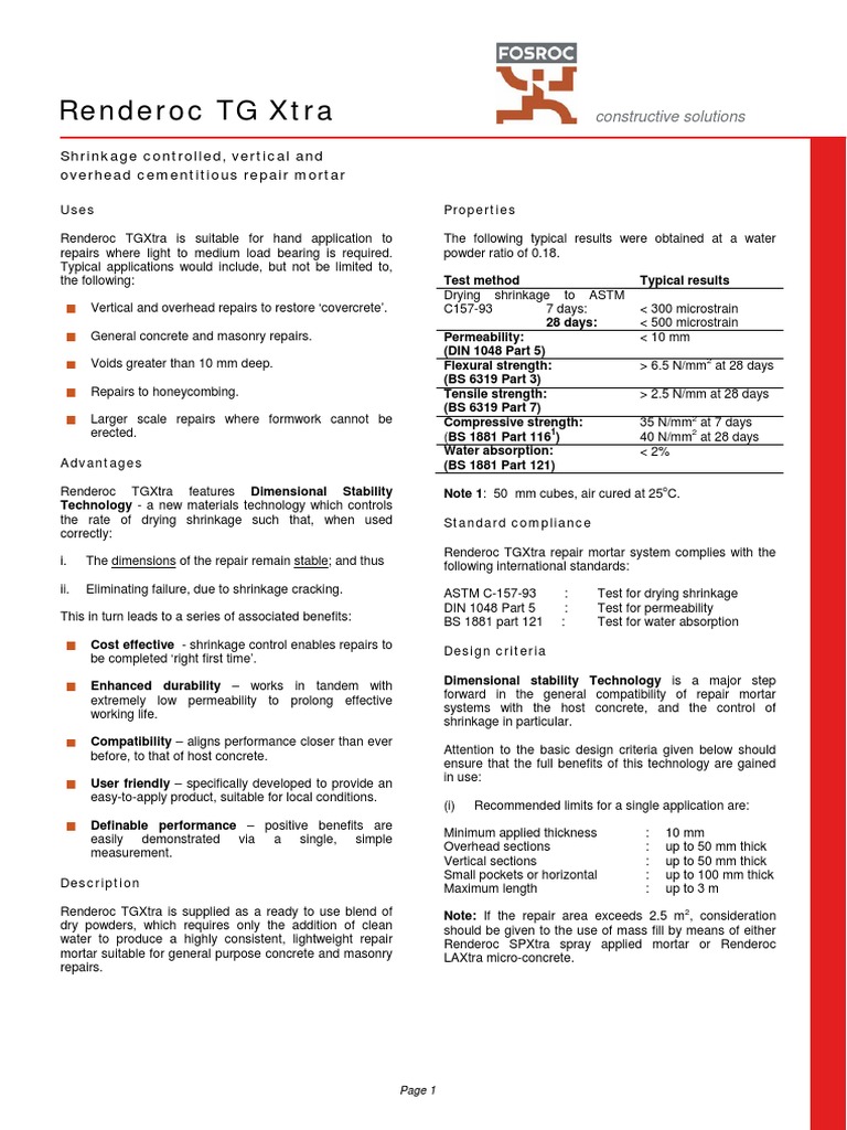 Renderoc Tgxtra | PDF | Concrete | Mortar (Masonry)