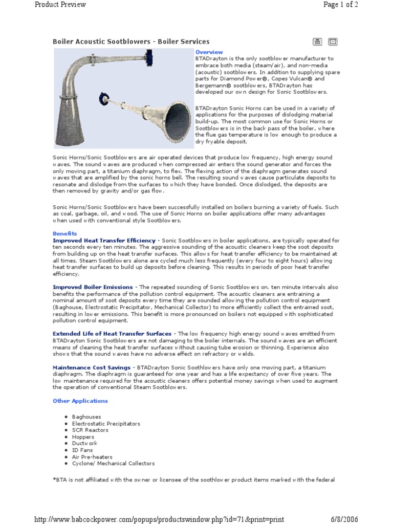 Boiler Acoustic SootBlower | PDF | Furnace | Boiler