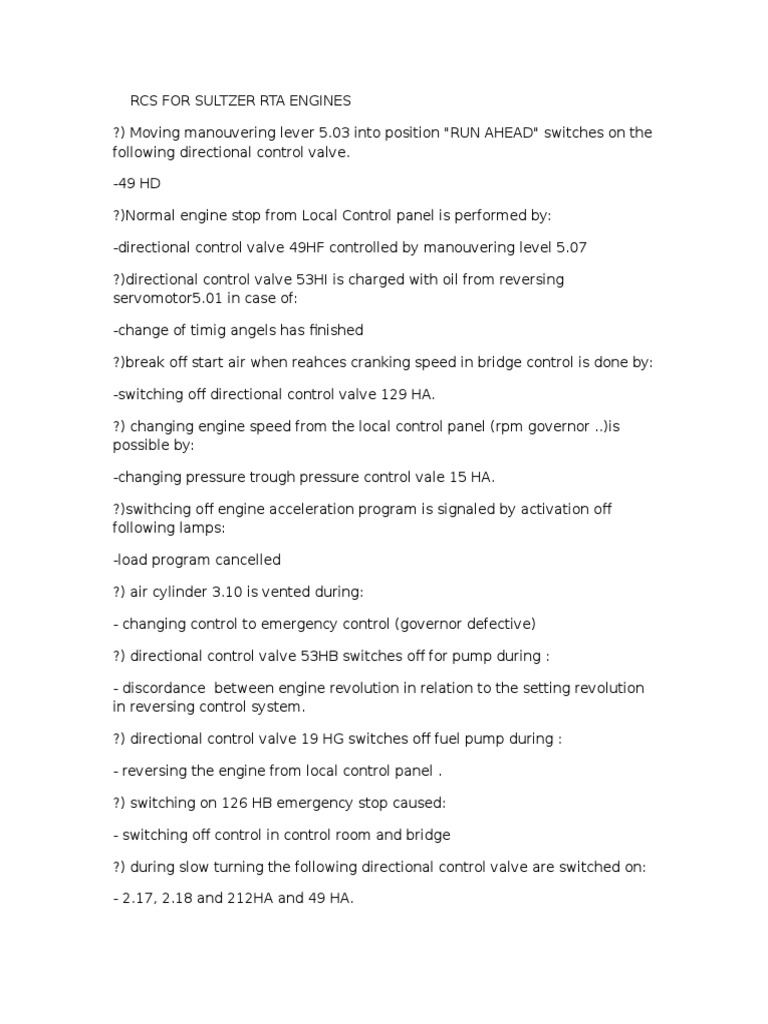 Remote Control For Sulzer Rta Engines | PDF | Valve | Engines