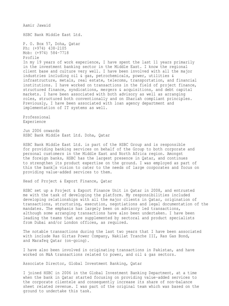 AJ Resume | Download Free PDF | Investment Banking | Hsbc