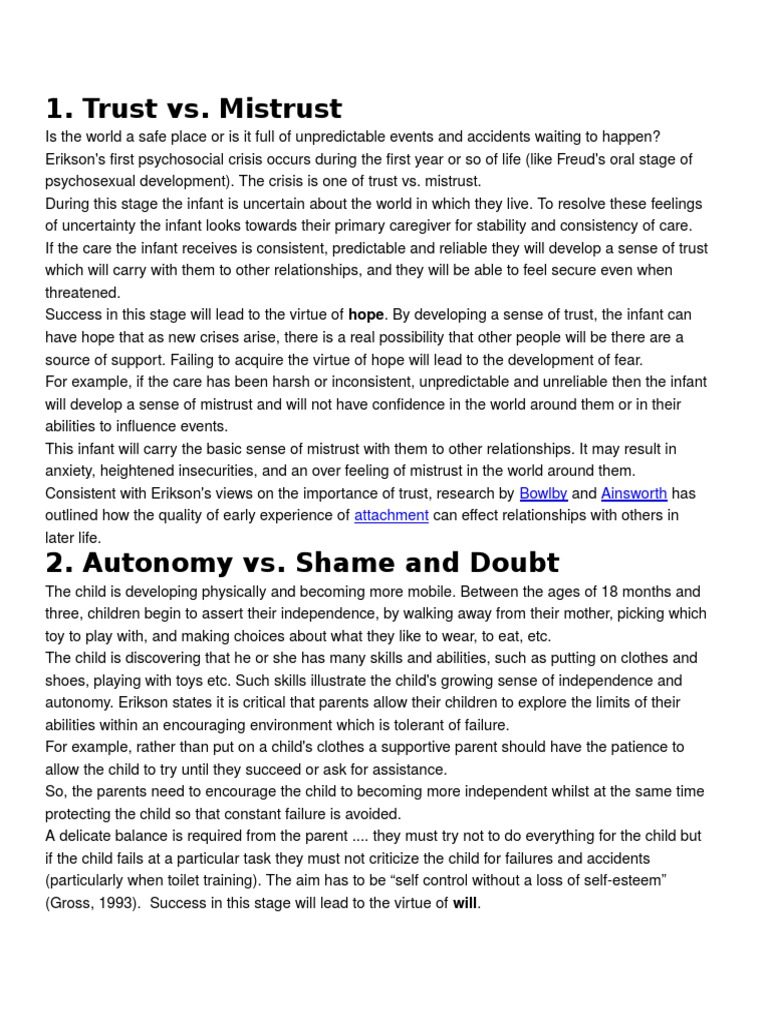 Trust vs. Mistrust: Bowlby Ainsworth Attachment | PDF | Adolescence ...