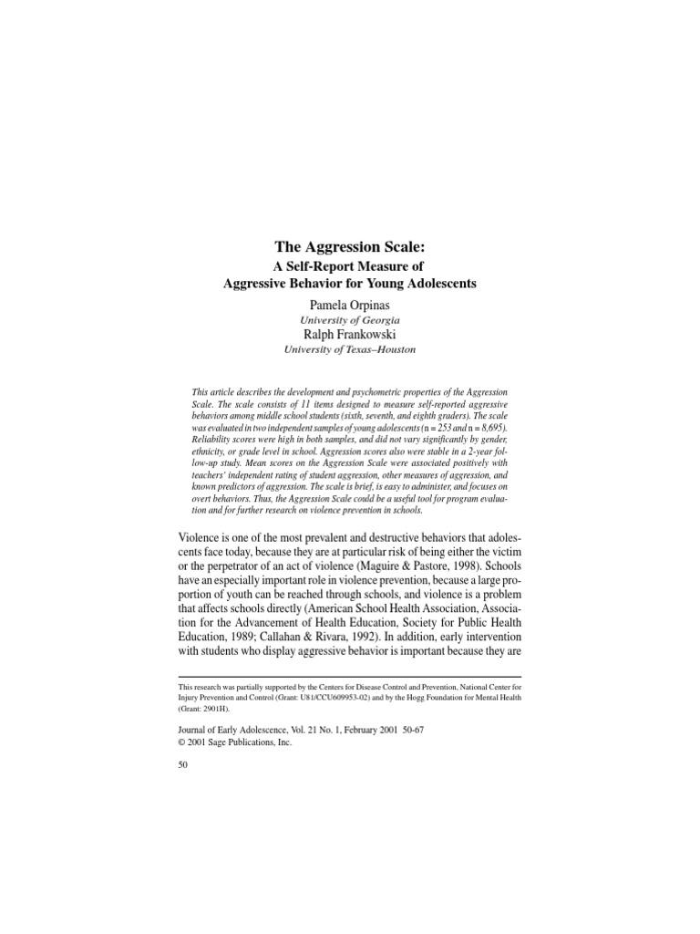 2001 Aggression Scale | PDF | Factor Analysis | Aggression