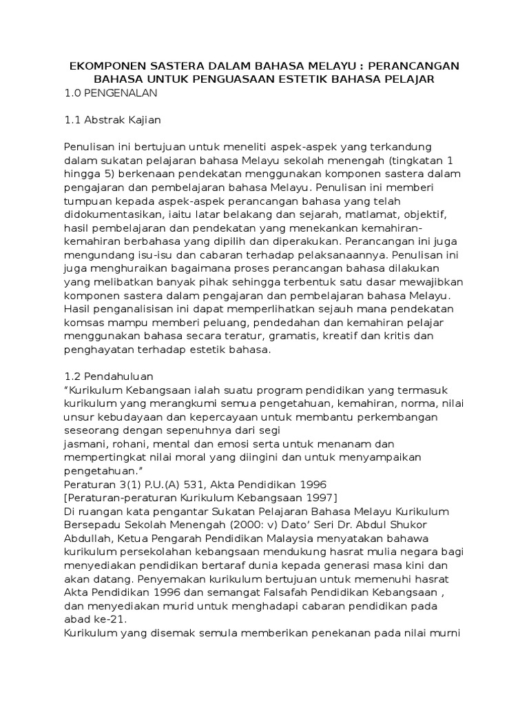 Komponen Sastera Dalam Bahasa Melayu | PDF