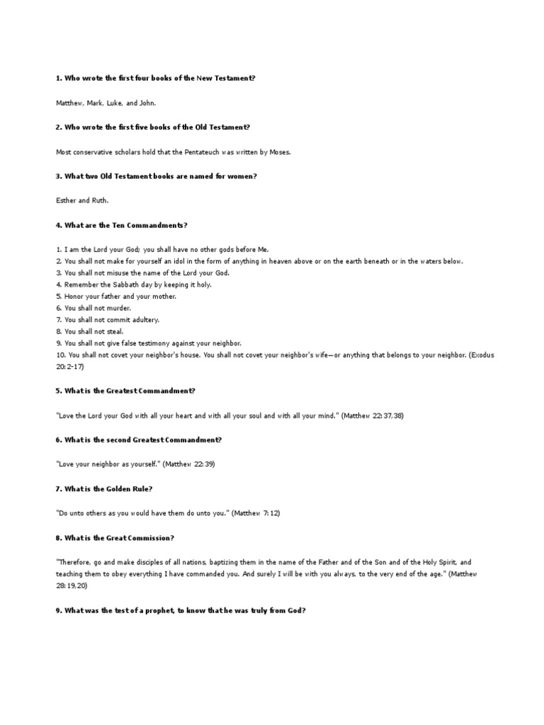 Bible Quiz | PDF | Gospel Of Matthew | Gospel Of John
