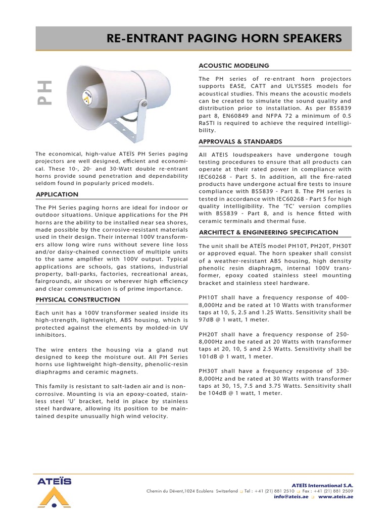 Re-Entrant Paging Horn Speakers: Acoustic Modeling | PDF | Loudspeaker ...