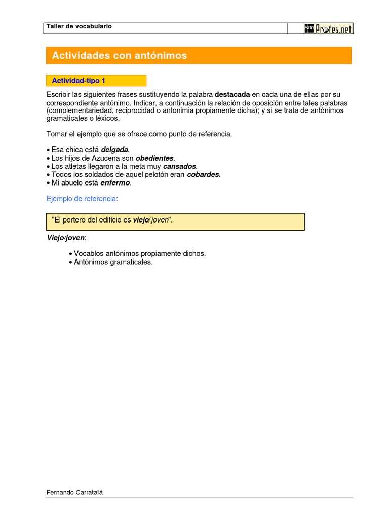 Actividades Con Antónimos | PDF | Dislexia | Semiótica