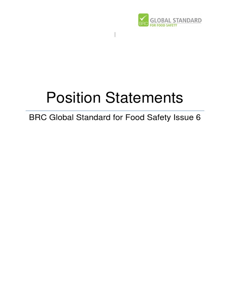Position Statements: BRC Global Standard For Food Safety Issue 6 | PDF | Metal Detector | Risk