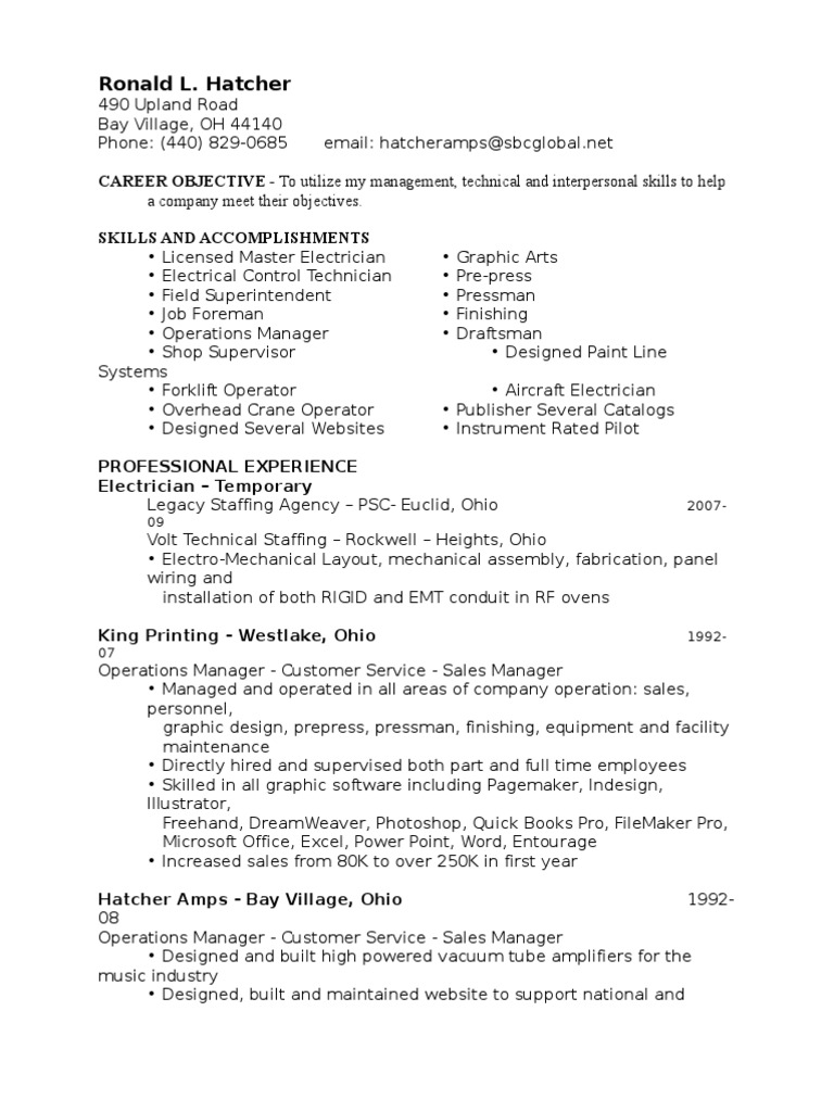 Ronald L. Hatcher | PDF | Electrician | Warehouse