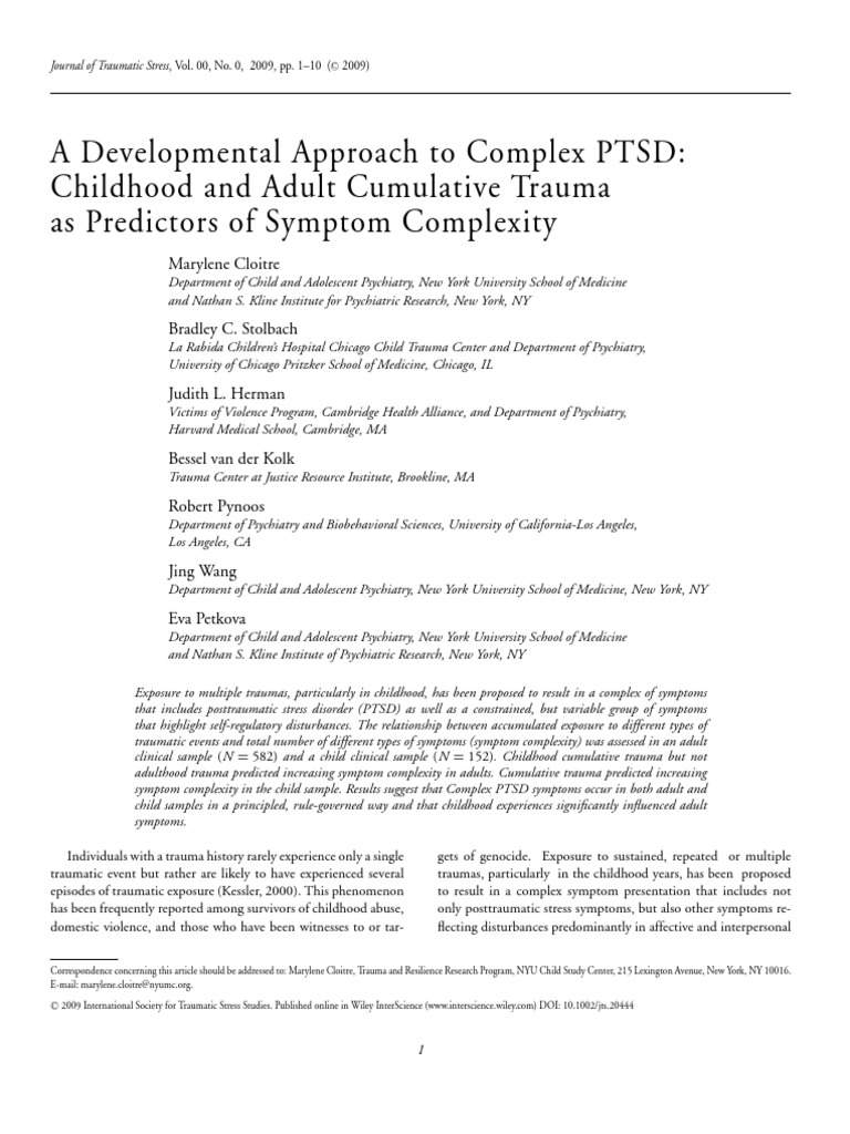 A Developmental Approach To Complex PTSD Childhood and Adult Cumulative ...