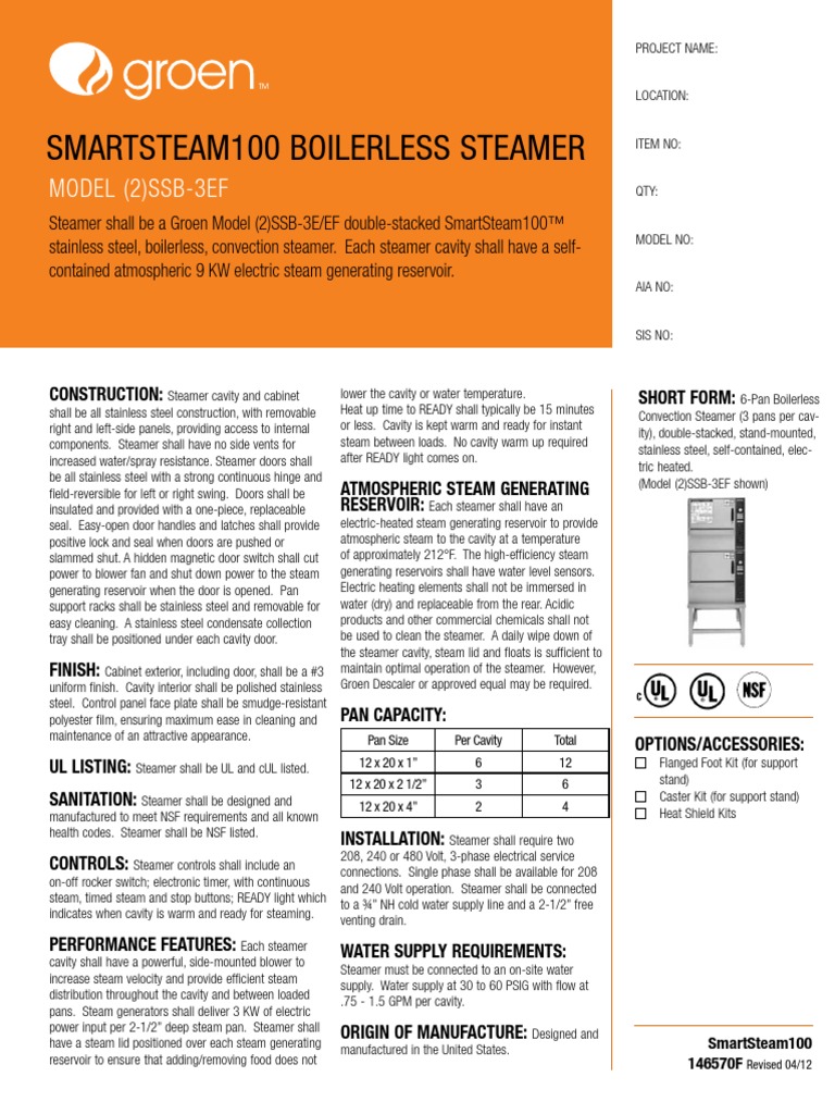 Groen (2) SSB-3EF Steamer | PDF | Door | Steam