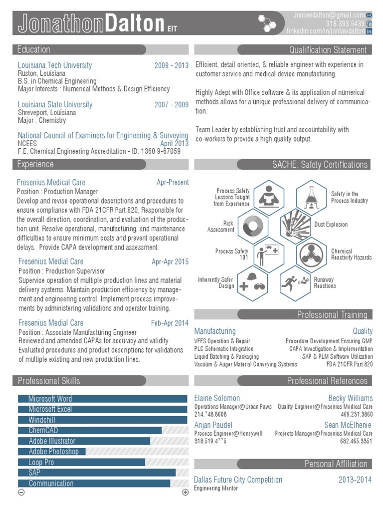 Chemical Engineer Resume Overview | PDF | Food And Drug Administration ...