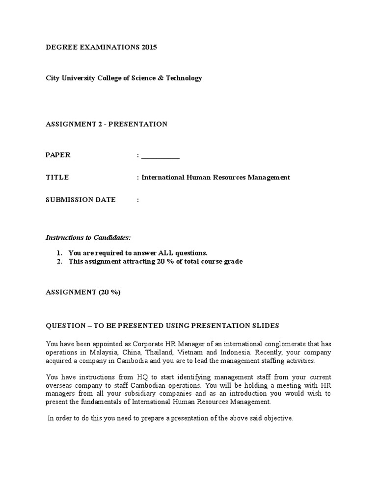 IHRM Assignment 2 Presentation 9 & 10 May 2015 20150505 | PDF | Human Resource Management ...