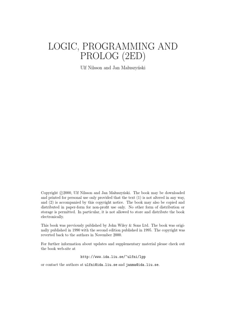Artificial Intelligence Logic Programming And Prolog Pdf First Order Logic