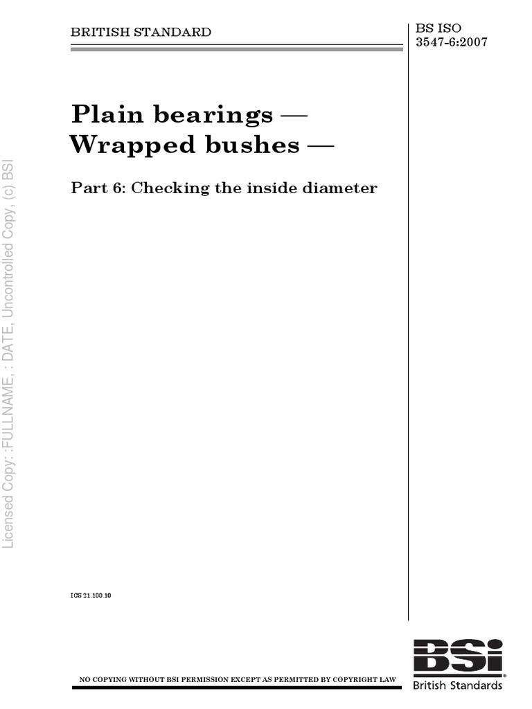 BS ISO 3547-6-2007 Plain Bearings. Wrapped Bushes. Measurement of Wall ...