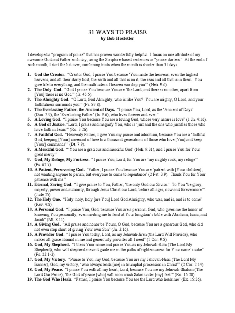 31 Ways To Praise | PDF | Jesus | Theology