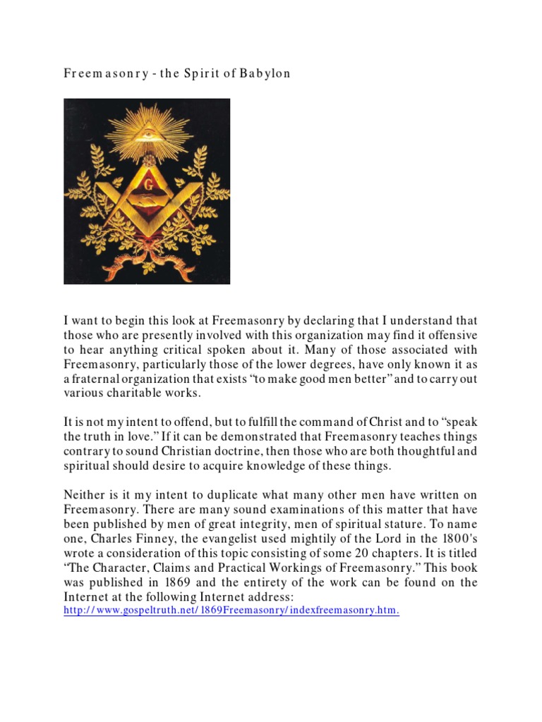 Freemasonry The Spirit of Babylon | PDF | Freemasonry | Ishmael