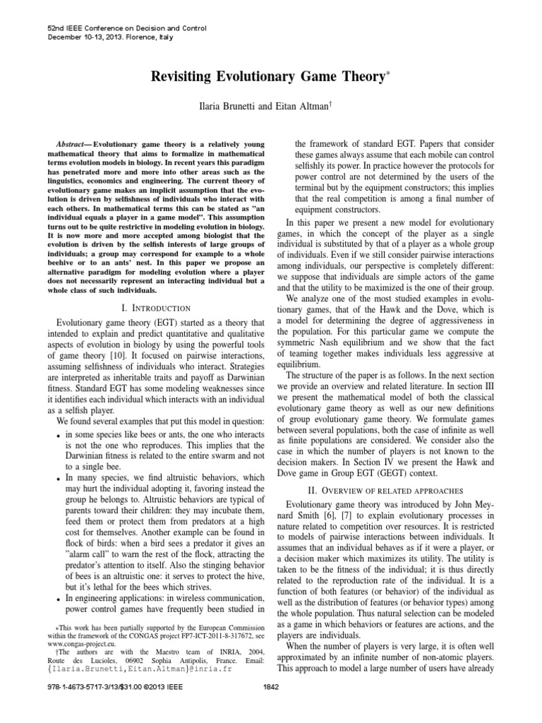 Revisiting Evolutionary Game Theory | PDF | Game Theory | Cognitive Science