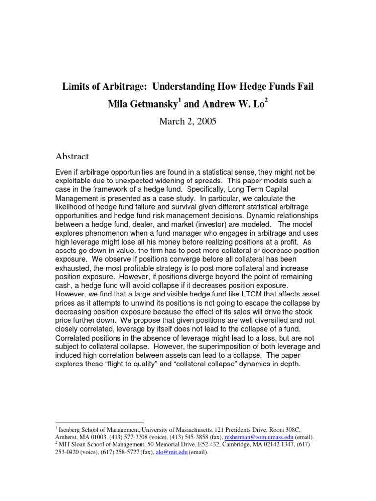 Limits of Arbitrage | PDF | Long Term Capital Management | Margin (Finance)