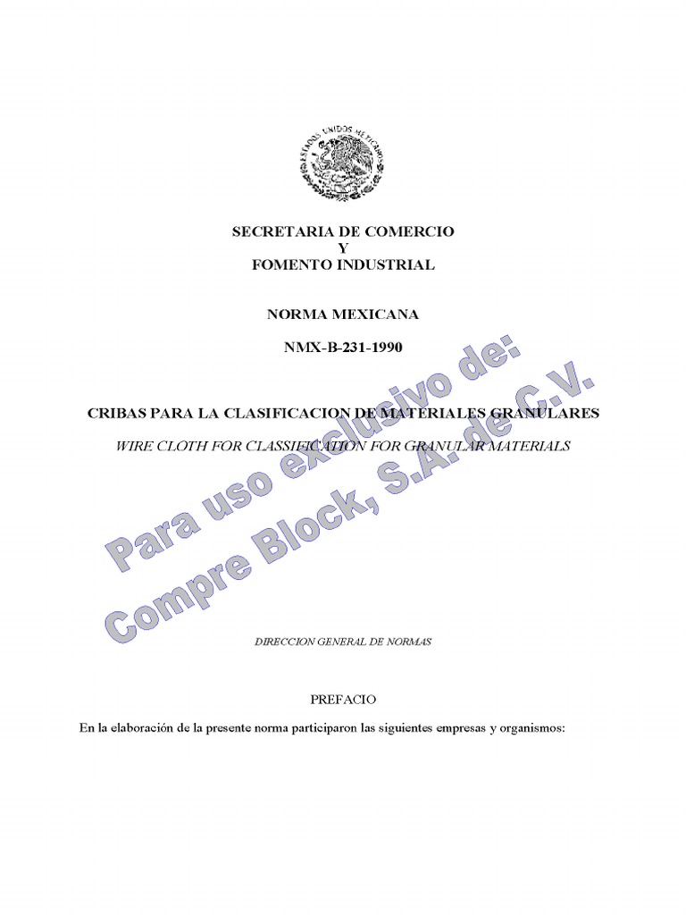 NMX-B-231-1990 Criba | PDF