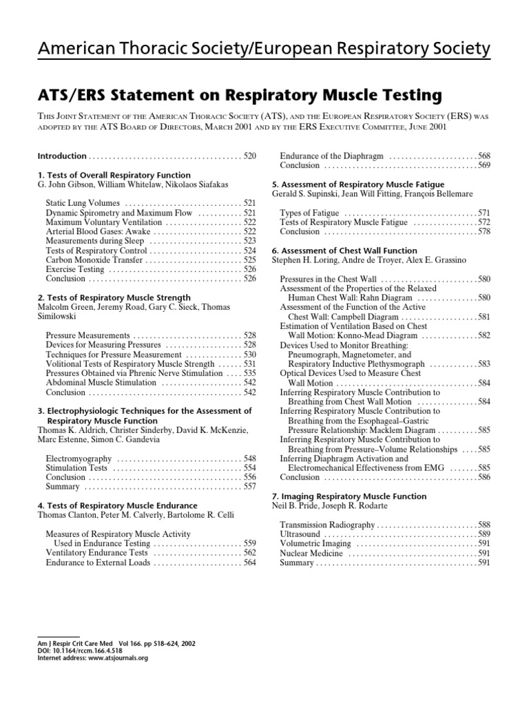 ATS-ERS Statement On Respiratory Muscle Testing | PDF | Respiratory ...