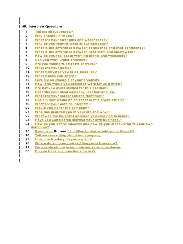 HR Interview Questions | PDF | Psychological Concepts | Behavioural Sciences