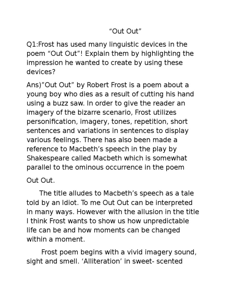 Out Out | PDF | Macbeth | Poetry
