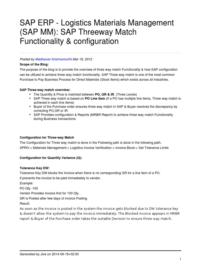 Sap 3 Way Match Functionality Configuration | Download Free PDF ...