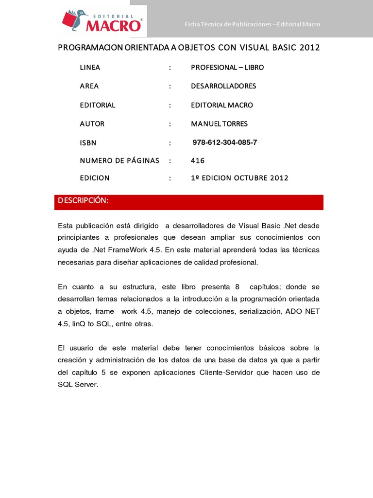 Programacion Orientada A Objetos Con Visual Basic Pdf Net 3592