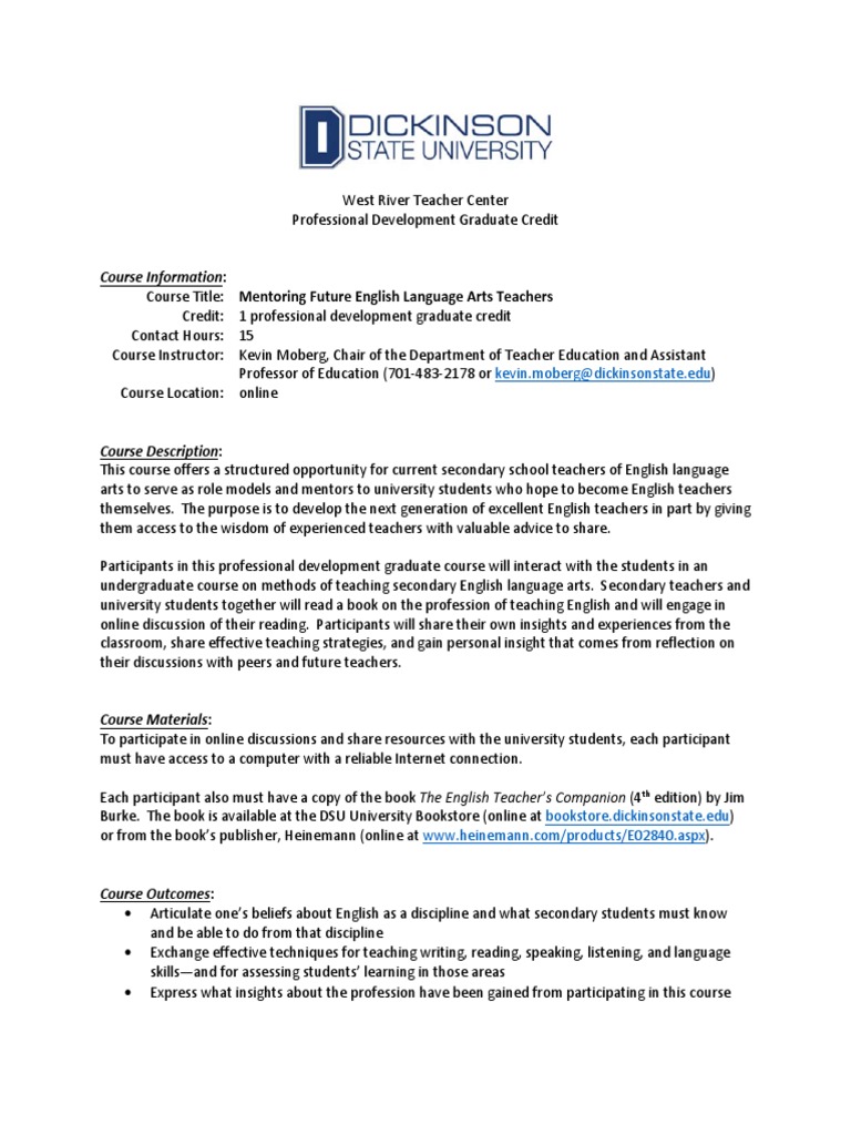1510 Educ 500 Mentoring Future Ela Teachers Syllabus | PDF | Teachers ...
