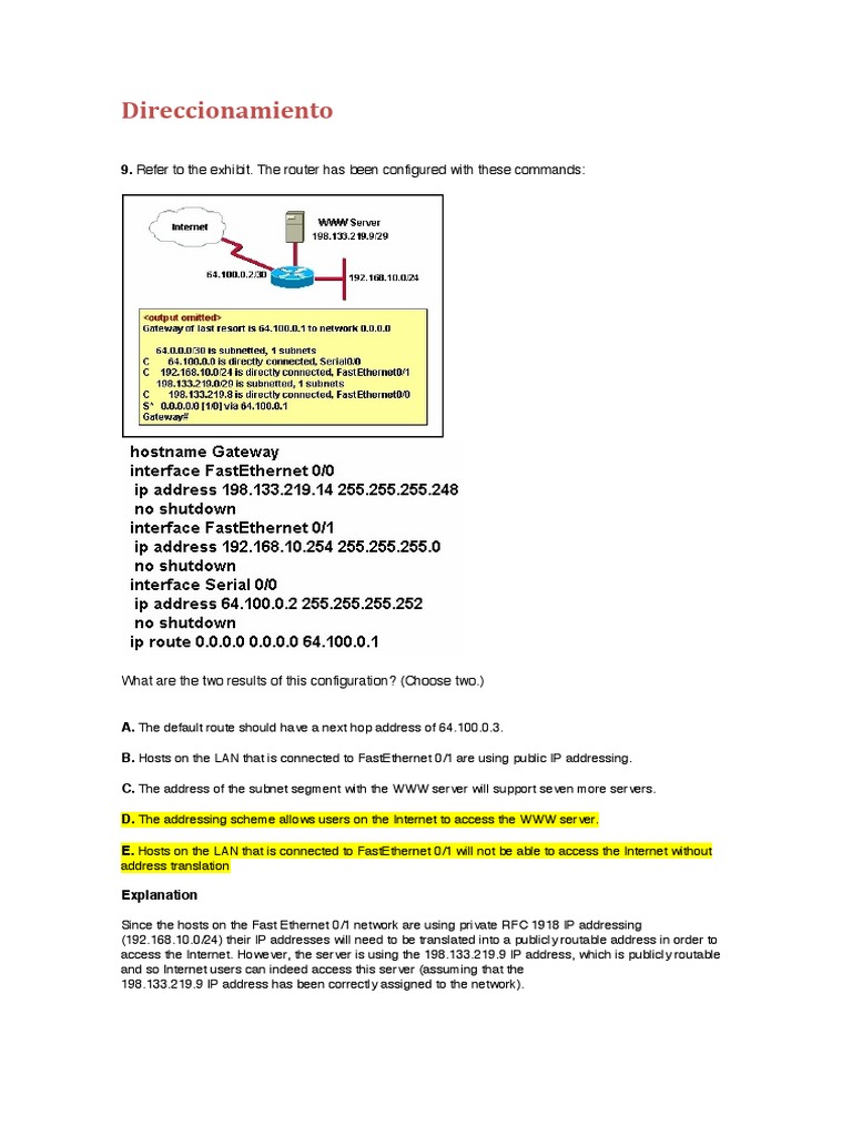 Direccionamiento CCNA 200-120 | PDF | Ip Address | Router (Computing)