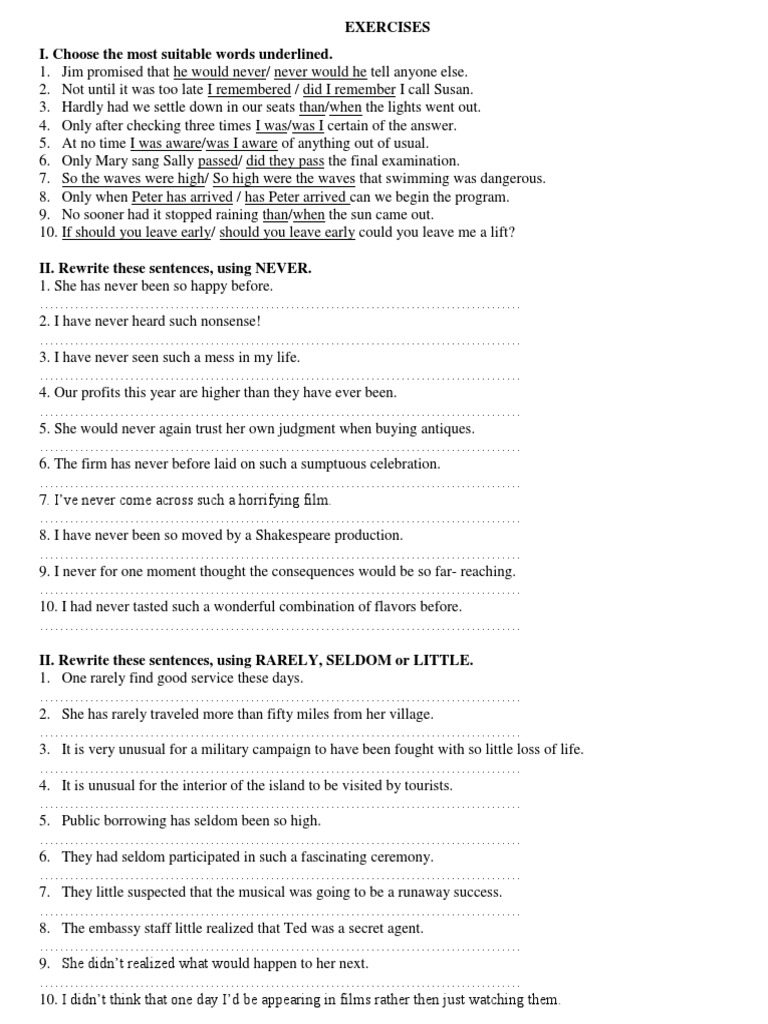 Mastering English Grammar: Exercises in Inversion, Negation, and Other ...