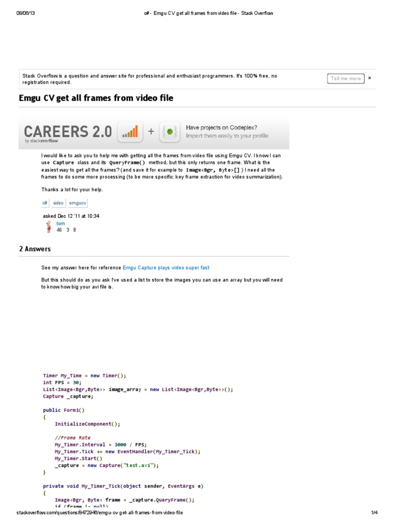 Emgu CV Get All Frames From Video File: 2 Answers | PDF | C Sharp (Programming Language ...