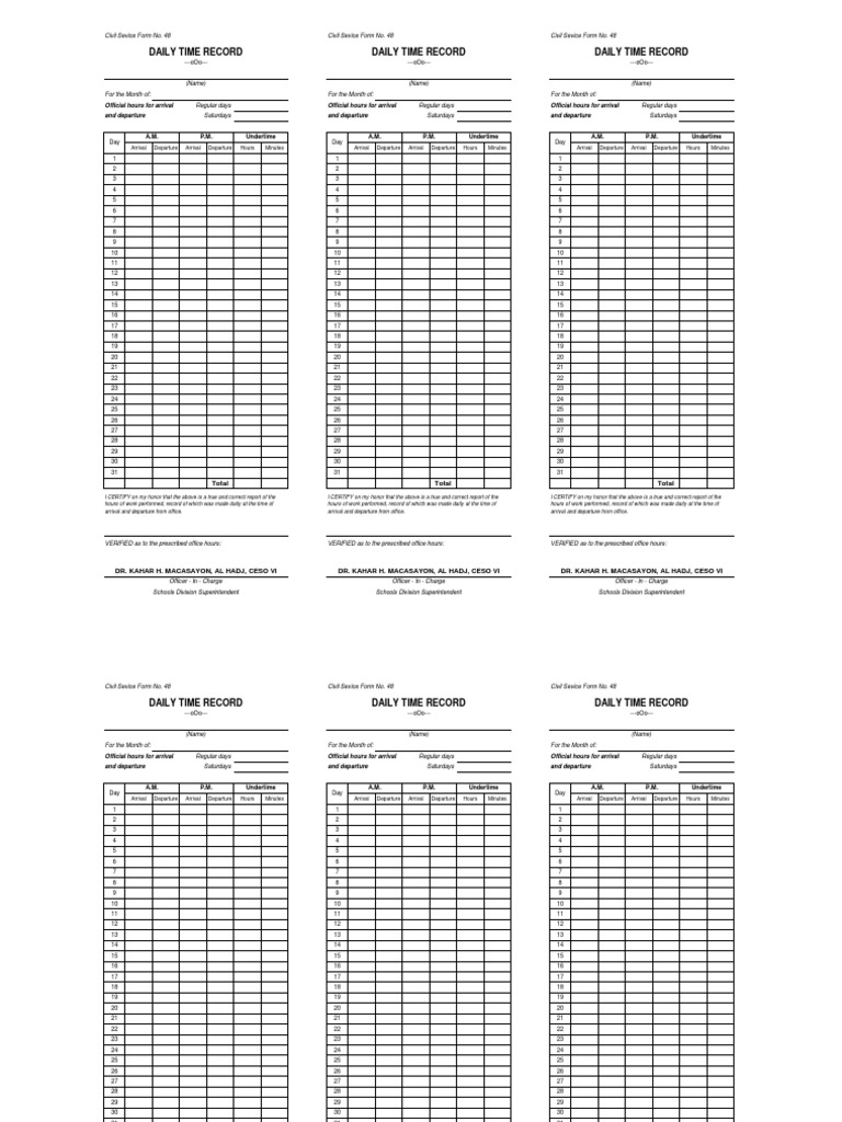 DTR Format DepEd | PDF