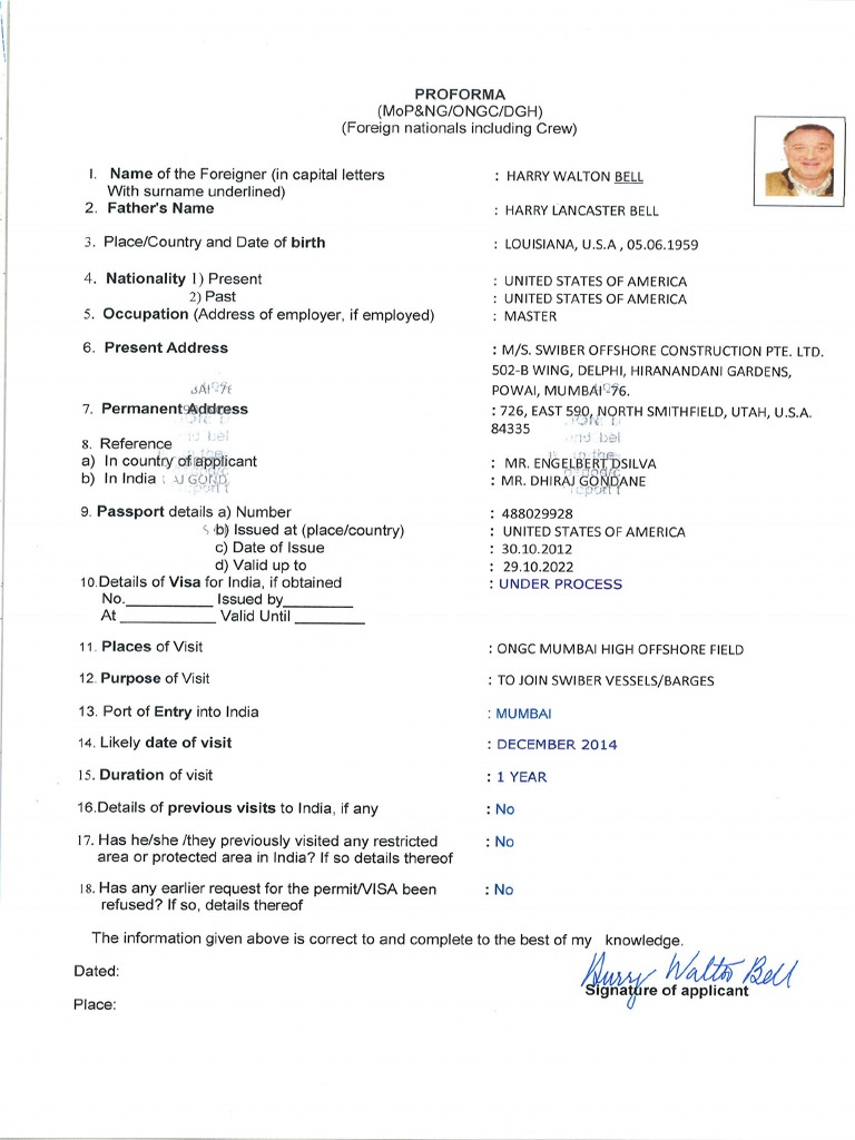 Sample Filled Proforma - MOHA Application Form | PDF