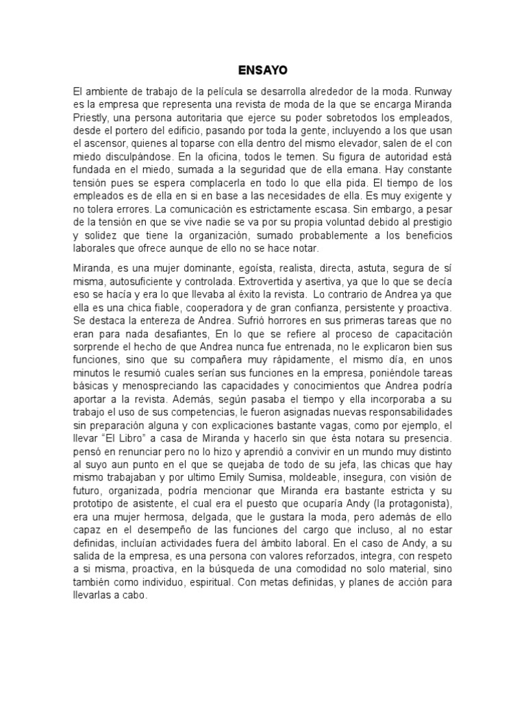 Ensayo Sobre Película El Diablo Viste A La Moda | PDF | Liderazgo