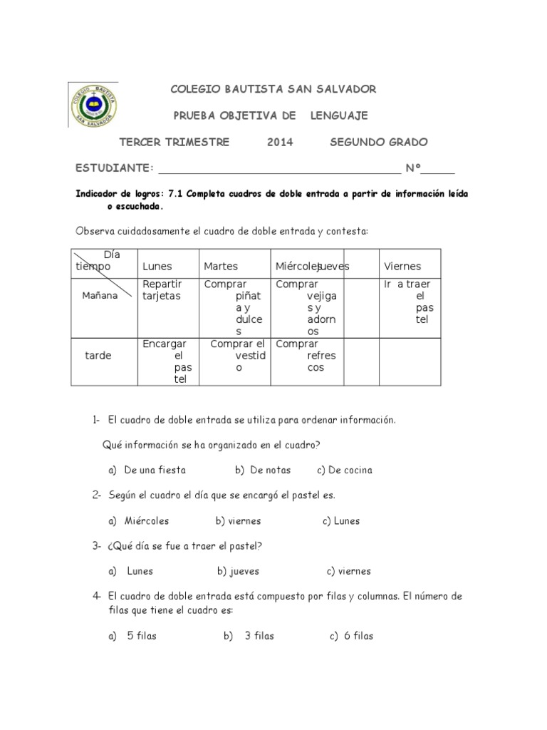 Ejemplo de Examenes - Primaria | PDF