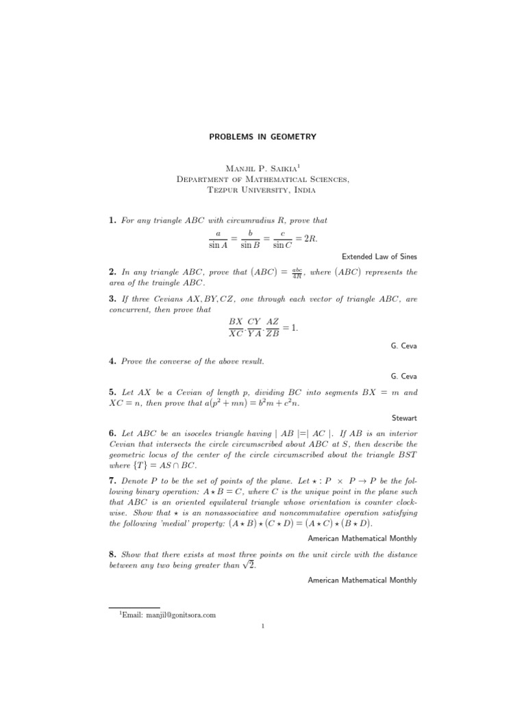 Problems in Geometry: Abc 4R | PDF | Triangle | Circle