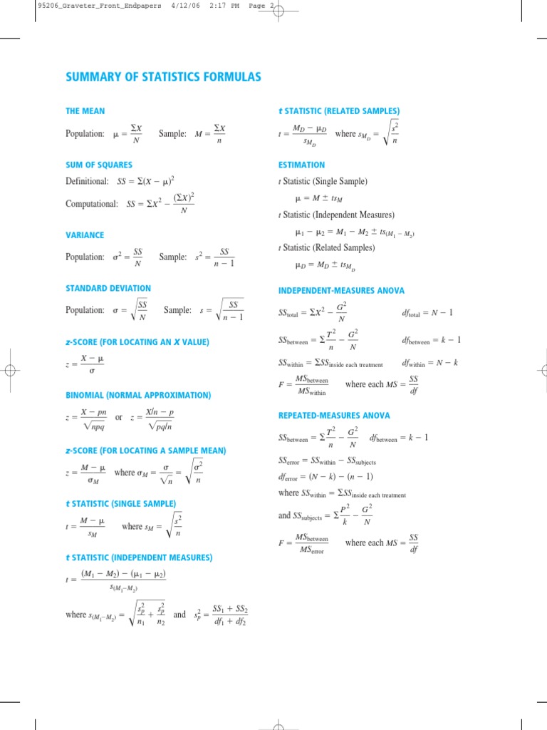 Sumary of Stat Formulas | PDF