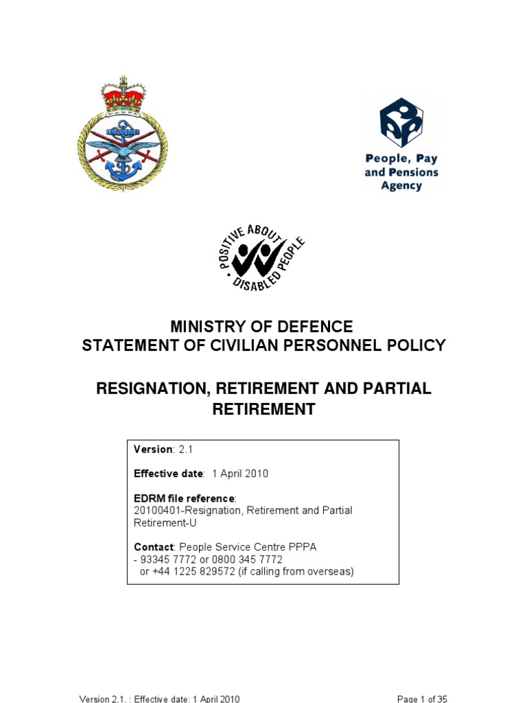 Ministry of Defence Statement of Civilian Personnel | PDF | Pension ...